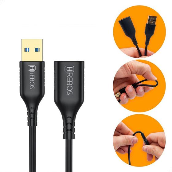 Cabo Extensor Extensão Adaptador Usb 3 metros Reforçado PVC Macho Fêmea ...