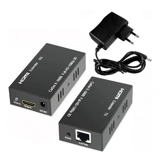 Cabo extensor hdmi adptador full hd 3d 60 metros rj45 cat5 cat6 via ...