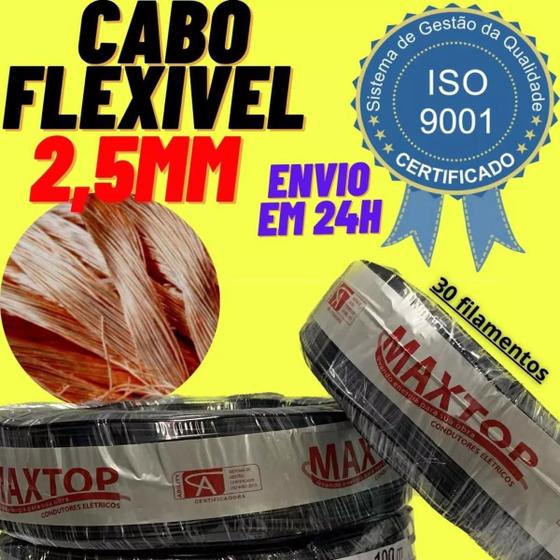 Cabo Fio eletrico flexivel 2,5mm preto rolo 100 metros MAXTOP para ...