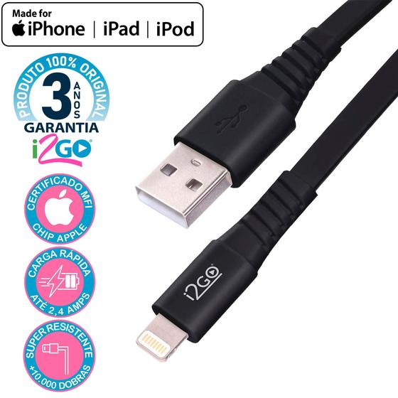 Cabo MFI iPhone Lightning Chip Original 1,2m Preto i2Go - Cabo Apple ...