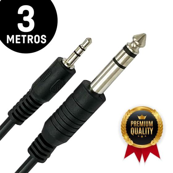 Cabo P2 x P10 Estéreo 3Mts Audio Auxiliar Profissional Conectar Celular ou Notebook Mesa de Som ...
