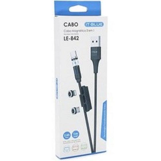 Cabo para carregador de celular magnetico 3 em 1 com suporte le842itblue - it blue - Cabo Apple ...