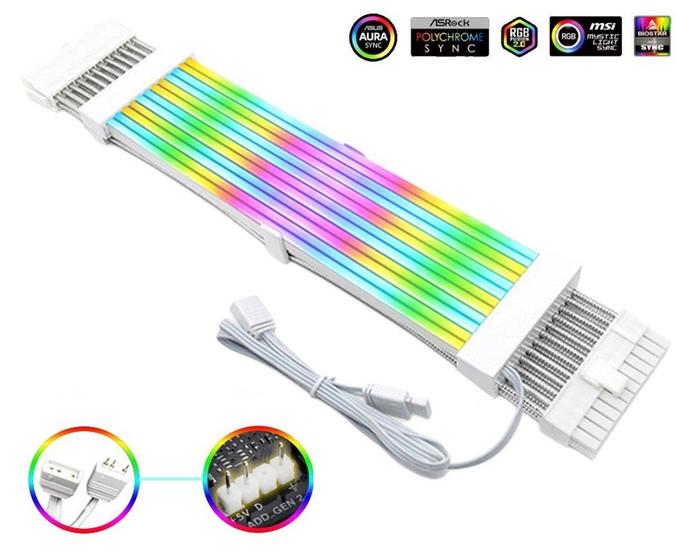 Cabo Sleeved Argb Extensor Fonte 24pin Branco Led Neon 5v 3p - Formula ...