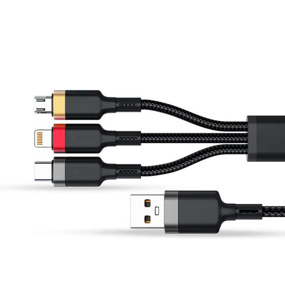 Cabo Turbo 3 em 1 Micro-USB, V8, Tipo-C e Lightning - Amplamente ...