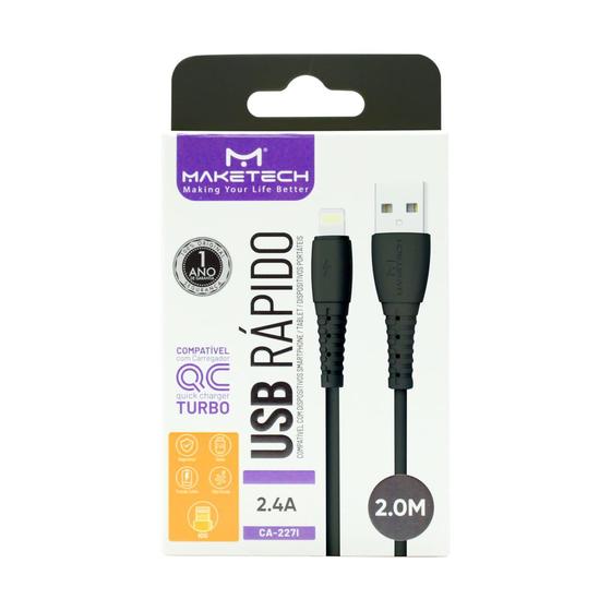 Cabo USB IOS Maketech CA 227I Preto 2,4A 2 Metros - Cabo USB - Magazine Luiza