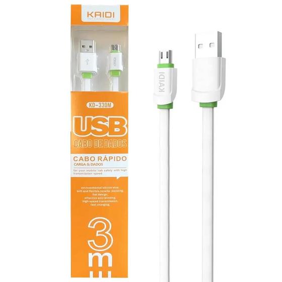 Cabo USB KAIDI Micro USB - V8 Turbo 3 metros KD-330M 3m - Micro USB ...