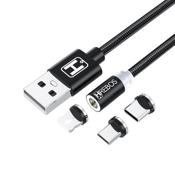 Cabo Usb Magnético 3 Em 1 Tipo C Micro Usb V8 Lightning - hrebos - Cabo ...
