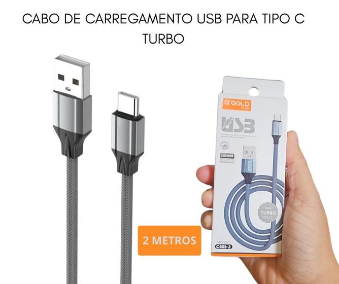 Cabo Usb Tipo C ou IOS Turbo Carregamento Rápido Celular Tablet - AGold ...