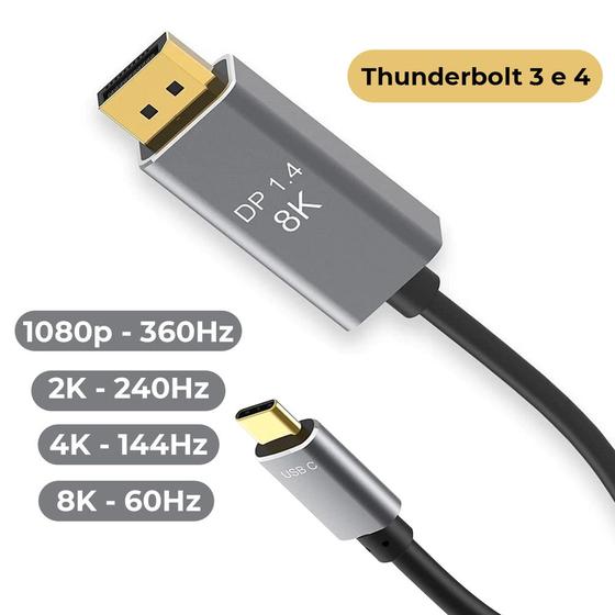 Cabo Usb Tipo C Para Displayport 4k 144hz E 8k Thunderbolt 3 TV Monitor ...