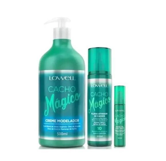 Cacho Mágico Creme Modelador + Fluído Ativador + Óleo Lowell - Kit de ...
