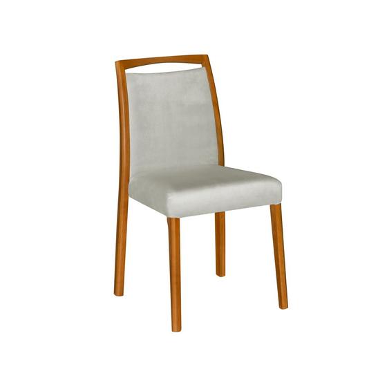 Cadeira de Jantar Luxo Estofada Jade Linho Cinza Base Madeira Maciça ...