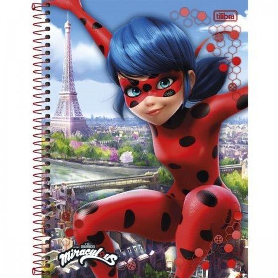 Caderno espiral capa dura universitário 1 matéria miraculous ladybug 80 ...