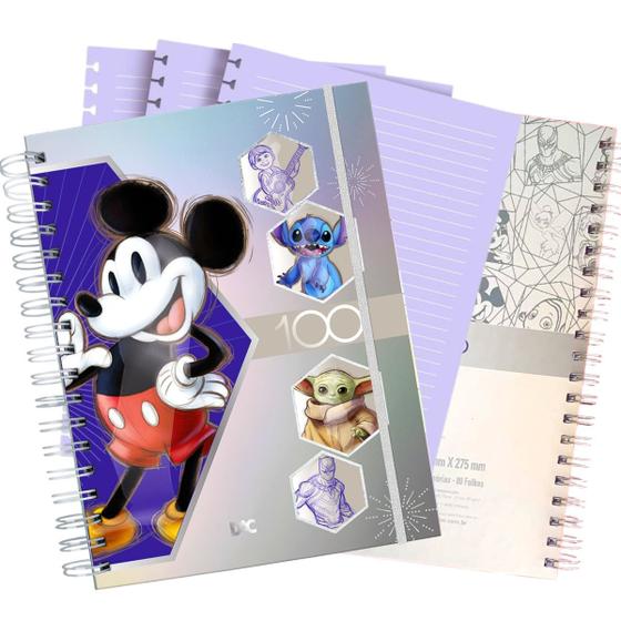 Caderno Smart Universitário Disney 100 Anos c/ 80 Folhas Tira-Põe ...