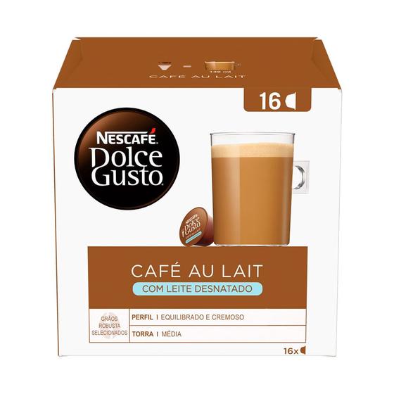 Café au Lait com Leite Desnatado Nescafé Dolce Gusto 160g - Cápsula de Café com Leite - Magazine ...