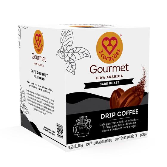 Café Gourmet Dark Roast Drip Coffee 3 Corações 10 Sachês - Café ...