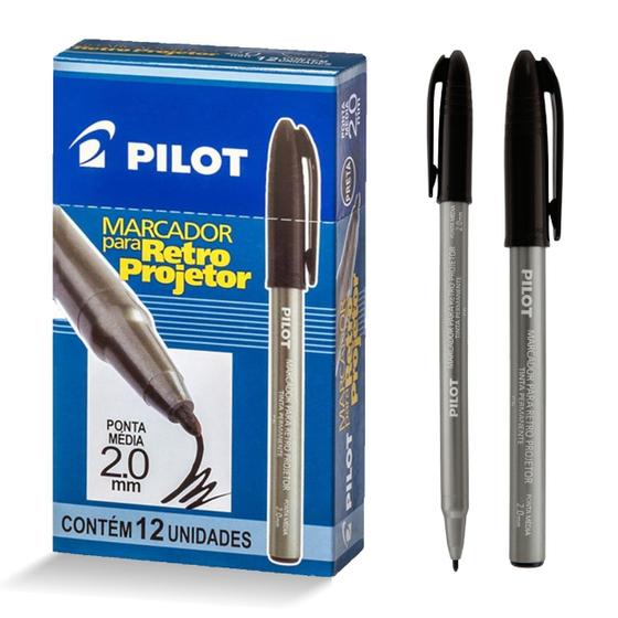 Caixa 12 Canetas Marcador Retroprojetor Preto Pilot 2.0mm Multiuso ...