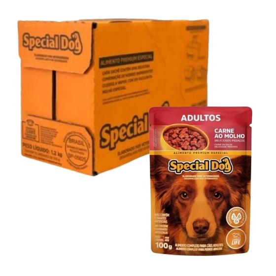 Caixa 12un Ração Úmida Special Dog Sachê Cães Adultos Carne 100g ...