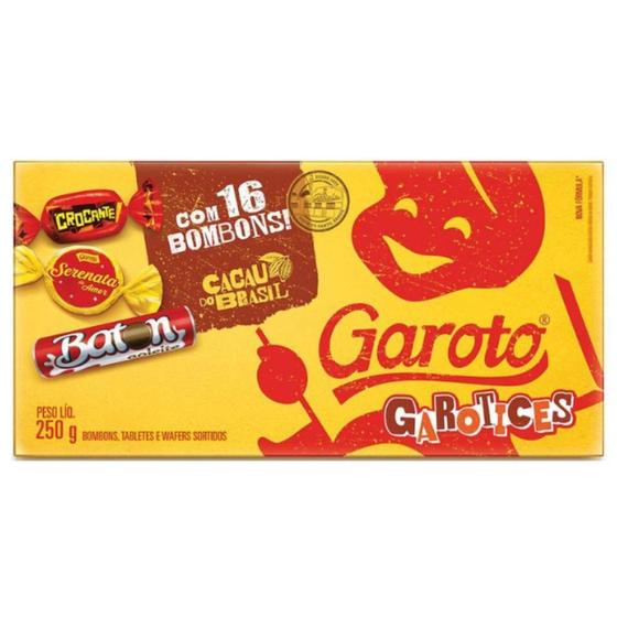 Caixa Com 16 Bombons Tabletes Wafers Sortidos Da Garoto 250g - Bombom ...