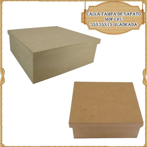 Caixa de MDF 35x35x15 Quadrada Com Tampa Cru Armazene com Praticidade ...