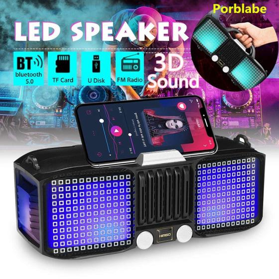 Caixa de Som Alto-Falante Bluetooth 5.0 Portátil Luzes LED 7 Cores Cabo USB Cor Pret - Online ...