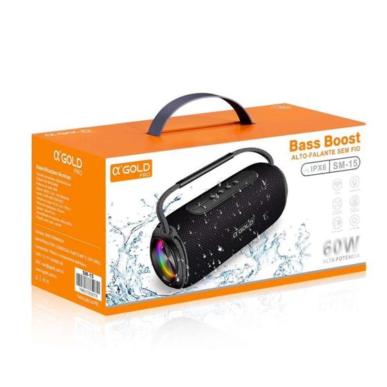 Caixa de Som Bluetooth 60w Bass Boost Resistente a água com Alça para ...