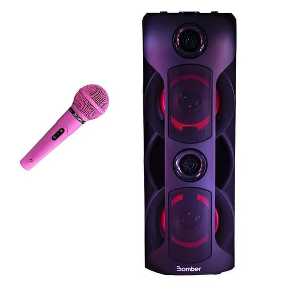 Caixa De Som Bluetooth Bomber Party 800 Karaokê Microfone Com Fio Rosa ...