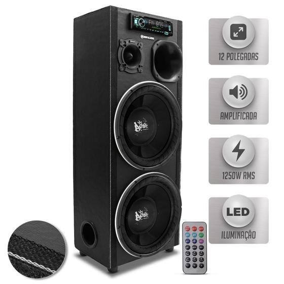 Caixa De Som Bob Residencial 1250w RMS 2 Subwoofer 12 Polegadas Shutt Beatz Completa + Módulo ...