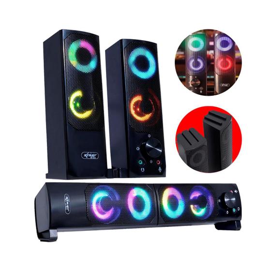 Caixa De Som Gamer Usb P2 Led Rgb Knup Caixinha Potente Soundbar Computador Notebook Celular Tv ...