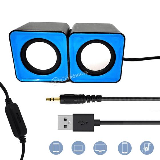 Caixa De Som Multimídia Pc Notebook P2 + Usb 3w Estéreo Fácil ...