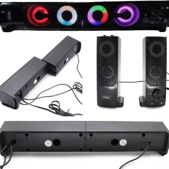 Caixa de som Soundbar e Subwoofer para PC e Notebook Multimídia 12W Usb P2 com Led Knup - KP ...