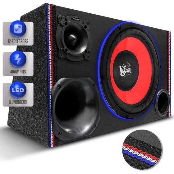 Caixa De Som Trio Automotivo Shutt Subwoofer Beatz 12 Polegadas 400w RMS Grave Forte LED Neon ...
