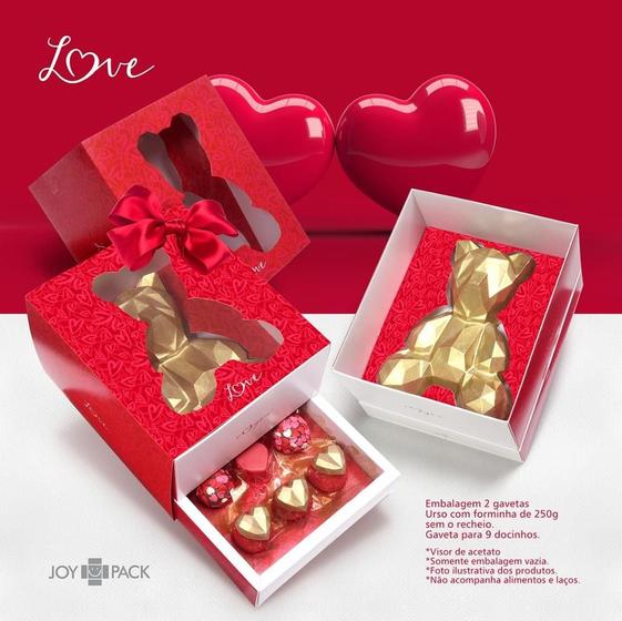 Caixa duas gavetas para urso lapidado 200g e 9 docinhos - love - c/10 un - Joypack - Caixa de ...