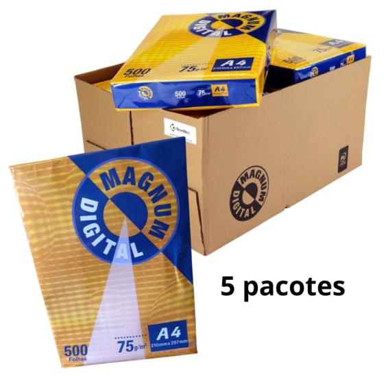 Caixa Kit 5 Papel Sulfite Branca Magnum Digital Suzano 500 Folhas Cada ...