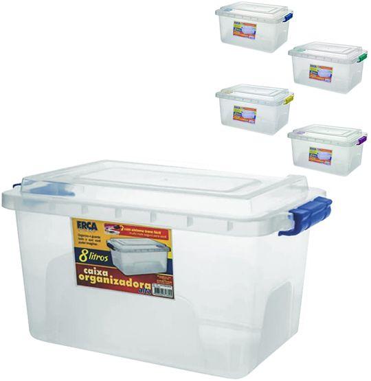 Caixa organizador container de plastico retangular alta com trava colors 8l 19x35cm - ERCA PLAST ...
