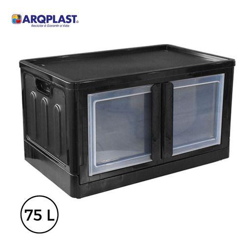 Caixa Organizadora Dobrável Porta Dupla Preto 75 Litros - ARQPLAST - Caixa Organizadora ...