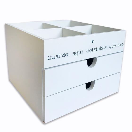 Caixa Organizadora MDF Com Divisória E Gavetas Lápis Caneta Clips ...