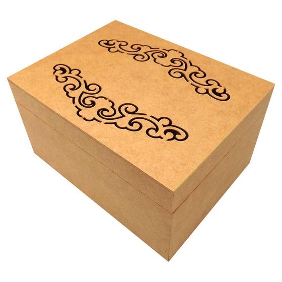 Caixa Retangular em MDF com Dobradiça e 4 Divisões Arabesco 17,5x13x10 ...