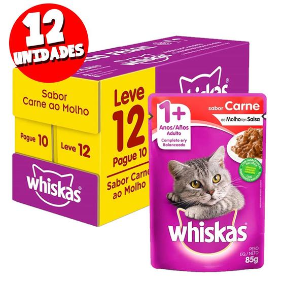 Caixa Sachê Whiskas Para Gatos Adultos Sabor Carne 12 Unidades - Ração ...