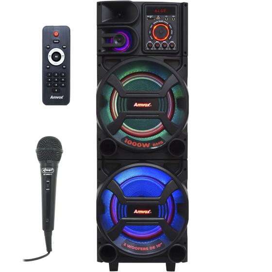 Caixa Som Amplificada Bluetooth 1000W Rms 2 Sub Fm Led Usb Bivolt Aca 1005 Titan + Microfone ...