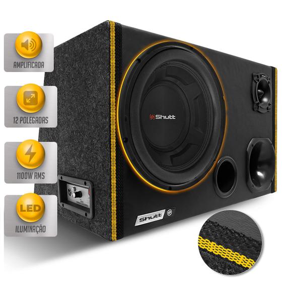 Caixa Som Trio Amplificada Shutt Subwoofer 12 Polegadas 1100w RMS Automotivo Ativa Grave Forte ...