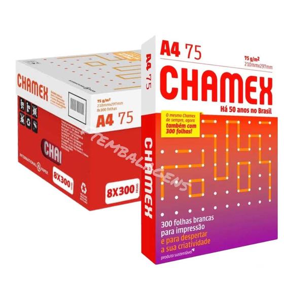 Caixa Sulfite Chamex Com 8 Resmas Pacotes De 2.400 Folhas 75g ...