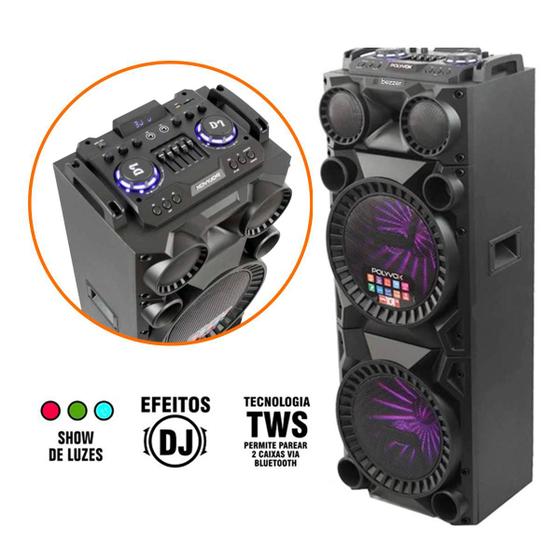 Caixa Torre de Som 1800W PolyVox Bluetooth Meda DJ Grave e LED X-Beat ...