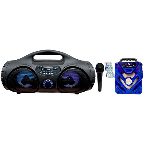 Caixinha De Som Portátil Amplificada Com Microfone E Controle Led P2 Fm ...