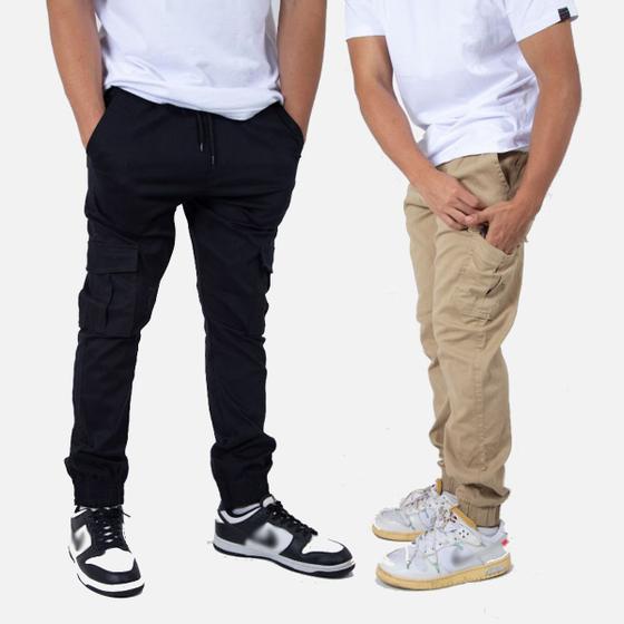 Calça Cargo Jogger Masculina Streetwear Bolso Ao Lado E Punho
