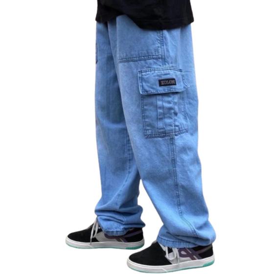Calça Cargo Masculina Skatista Modelo Larga Com Bolso Lateral Envio