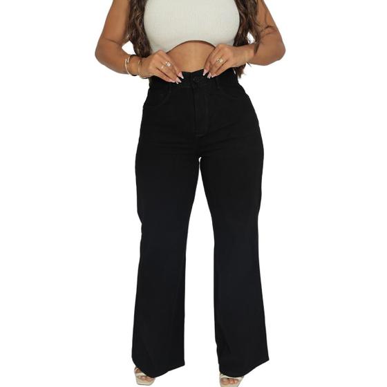 Calça Feminina Wide Leg Jeans Pantalona Cintura Alta Premium - ECXO ...