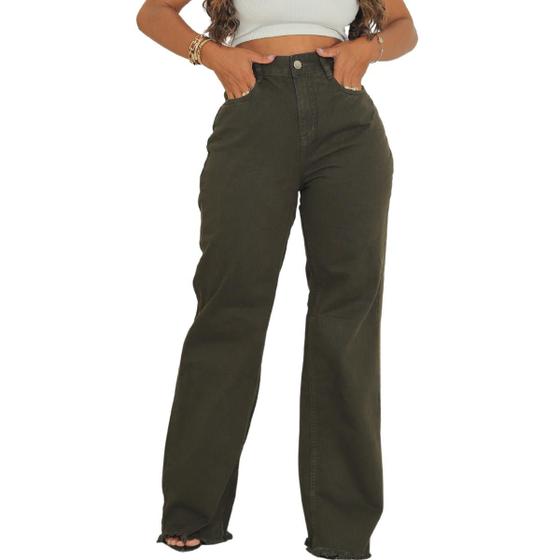 Calça Feminina Wide Leg Jeans Pantalona Cintura Alta Premium - ECXO ...