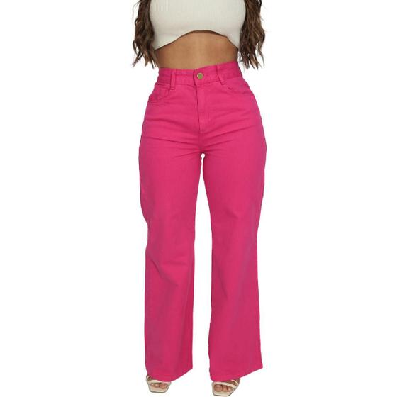 Calça Feminina Wide Leg Jeans Pantalona Cintura Alta Premium - ECXO ...