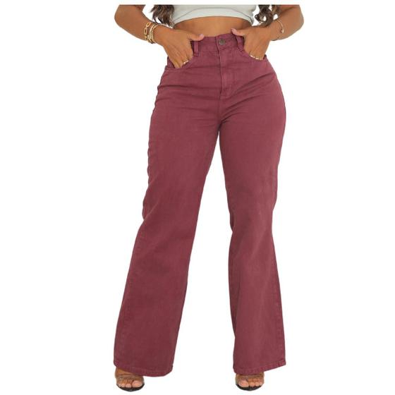Calça Feminina Wide Leg Jeans Pantalona Cintura Alta Premium - ECXO ...