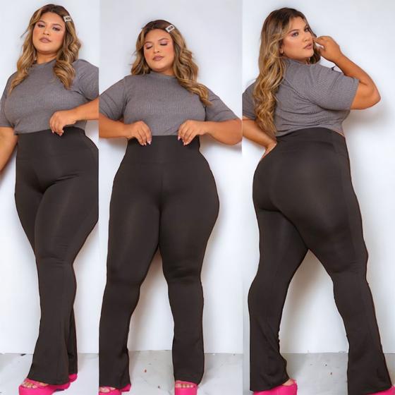 Calça flare Bailarina boca de sino plus size Suplex cintura alta G1 G2 ...